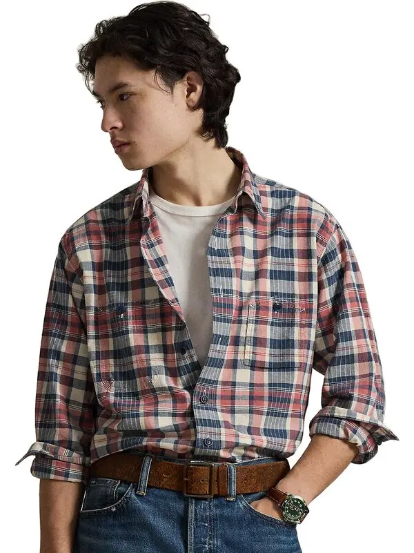 Ralph Lauren Classic Fit Repaired Madras Workshirt - Cream Navy