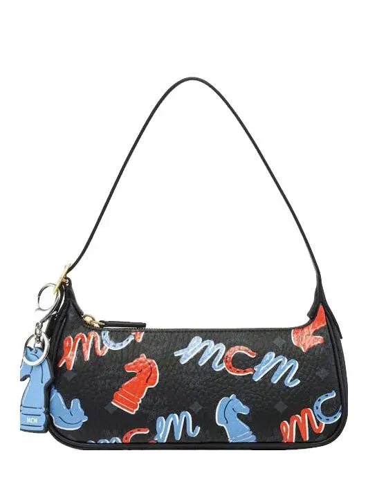Mcm Visetos Monogram Year Of The Horse Shoulder Bag - Black