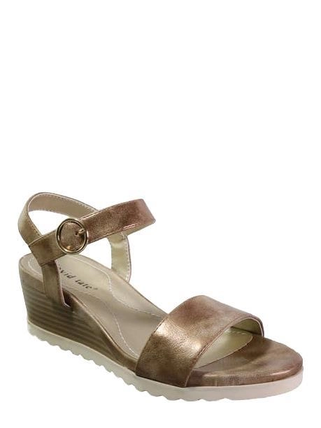 DAVID TATE Metallic Ankle Strap Wedge Sandals - Bronze