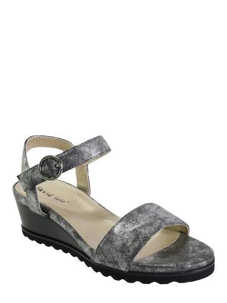 DAVID TATE Metallic Ankle Strap Wedge Sandals - Pewter