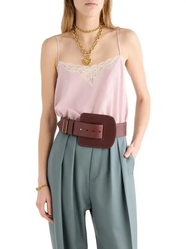 Chloé Drawstring Silk Crêpe De Chine & Lace Camisole - Shadow Lilac