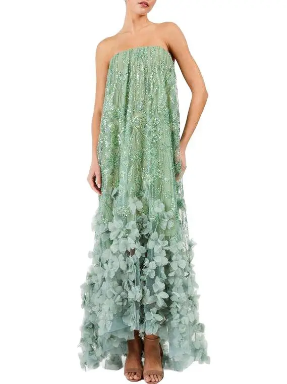 HELSI Alice Strapless 3d Floral Sequin High Low Gown - Sage