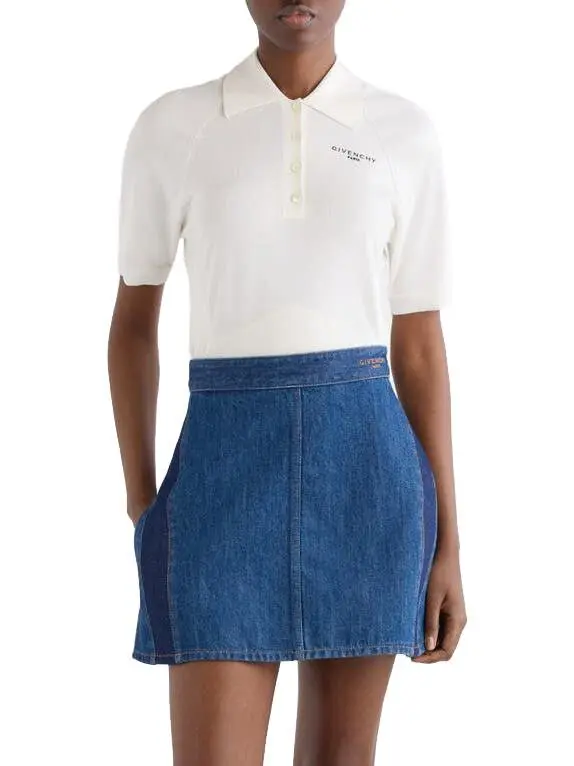 Givenchy Crop Short Sleeve Cotton & Silk Polo Sweater - Ivory