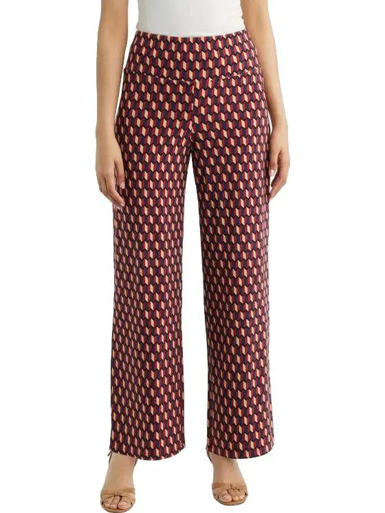 Anne Klein Geo Print Wide Leg Pants - Rust Multi