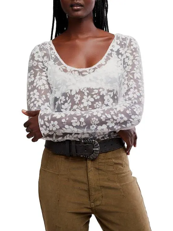 Free People Early Sunsets Floral Burnout Top - Ivory