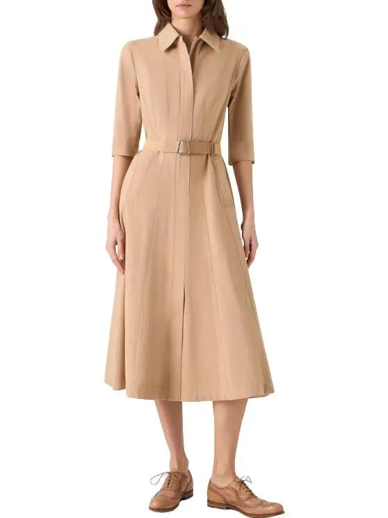 Akris Belted Stretch Denim Midi Dress - Camel