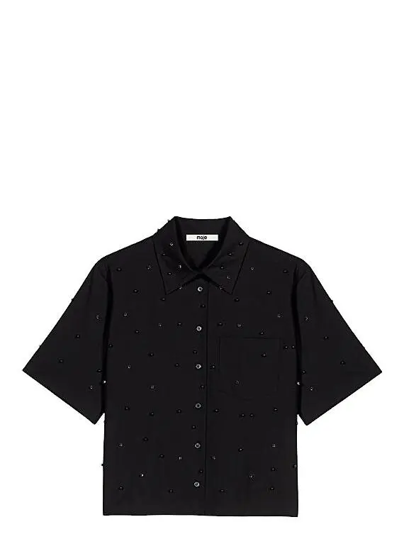 Maje Rhinestone Embellished Short-sleeve Shirt - Black