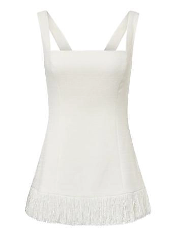 PRETTY LAVISH Verona Fringed Tweed Top - Cream