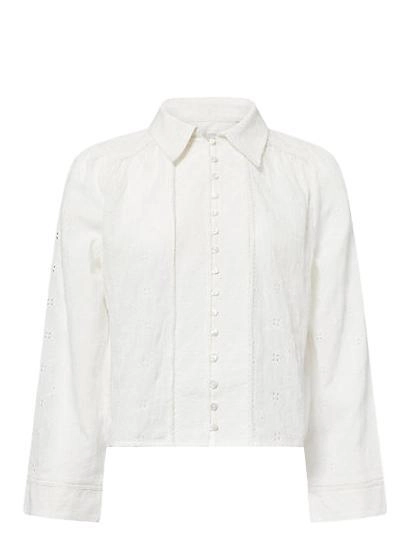 ME+EM Embroidered Cropped Cotton Blouse - Soft White