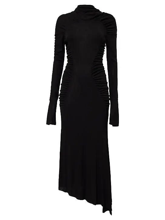 Victoria Beckham High-neck Asymmetrical Midi Dress - Black