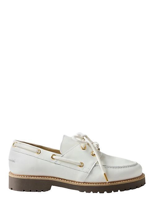 Claudie Pierlot Leather Boat Shoes With Gold-tone Hardware - Ecru
