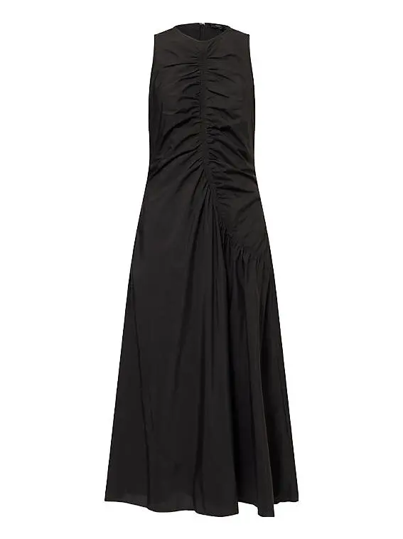 Theory Asymmetric Ruched Cotton Tank Dress - Black