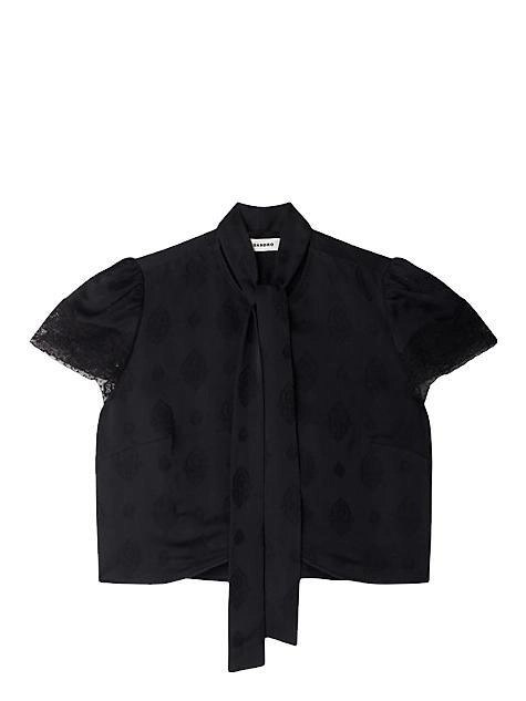 Sandro Paisley Jacquard Crop Woven Top - Black