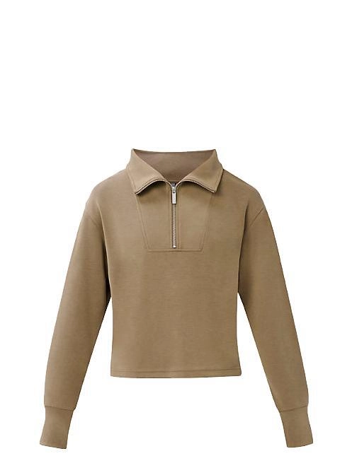 Sweaty Betty Sand Wash Half-zip Crop Jersey Sweatshirt - Khakibrown
