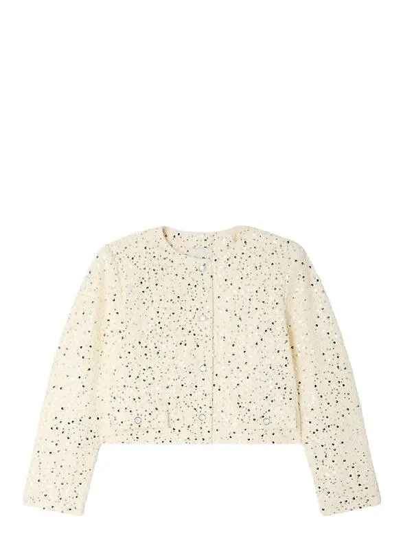 Sandro Cropped Sequin Cotton Jacket - Ecru