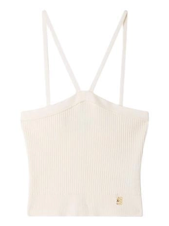 Sandro Short Ribbed Halter Knit Top - Ecru