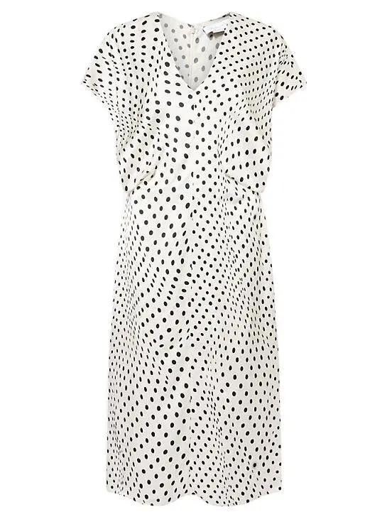 Stella McCartney Polka Dot V-neck Satin Midi Dress - White Black