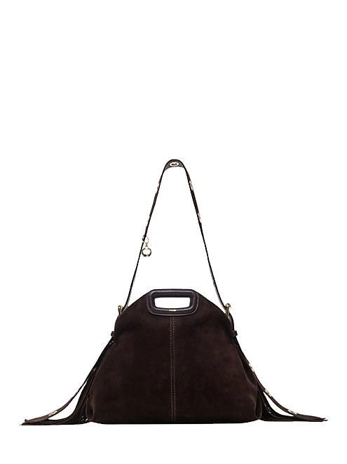 Maje Suede Shoulder Bag With Fringing - Dark Brown
