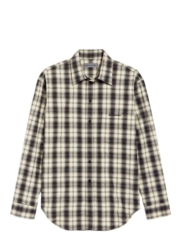 Balenciaga Regular Fit Cotton Check Flannel Shirt - White