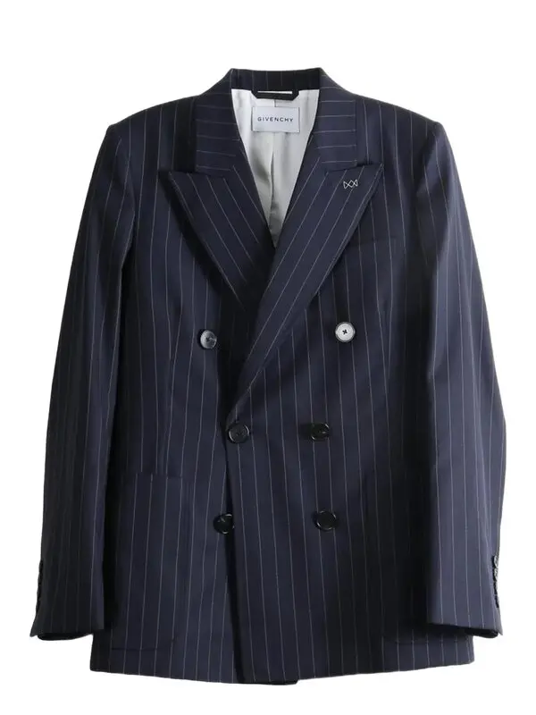 Givenchy Double-breasted Striped Wool Blazer - Blue