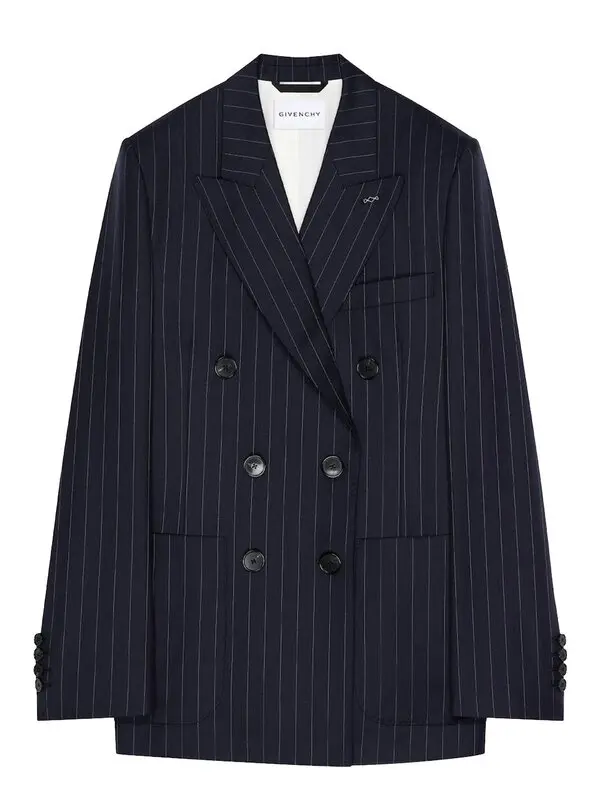 Givenchy Double-breasted Striped Wool Blazer - Blue