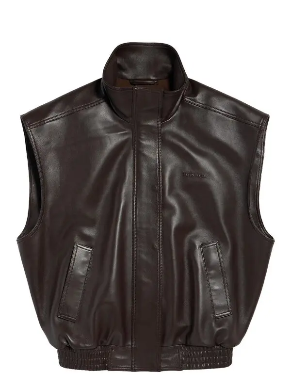 Balenciaga Sleeveless Blouson In Soft Shiny Lamb Leather - Brown