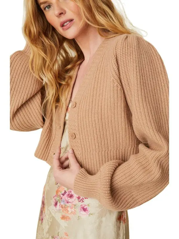LoveShackFancy Avignon V-neck Cropped Cardigan - Fawn