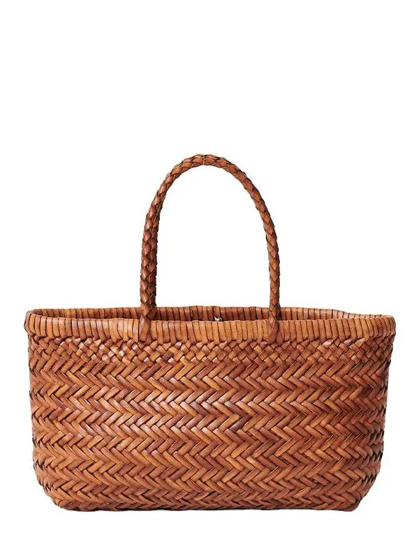 LoveShackFancy Dragon Diffusion Mini Flat Gora Woven Leather Tote - Cognac