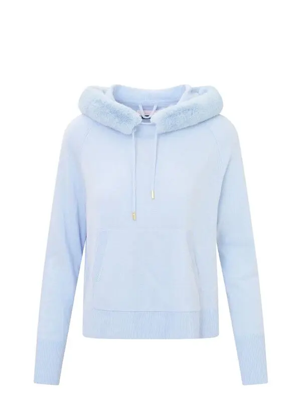 LoveShackFancy X Max&moi Wool-cashmere Hoodie With Faux Fur Trim - Ciel