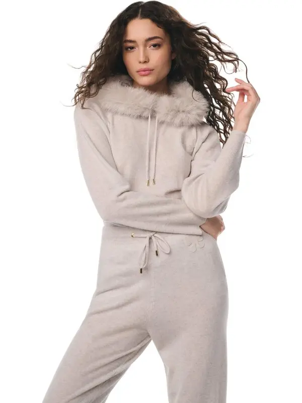 LoveShackFancy X Max&moi Wool-cashmere Hoodie With Faux Fur Trim - Heather Gray