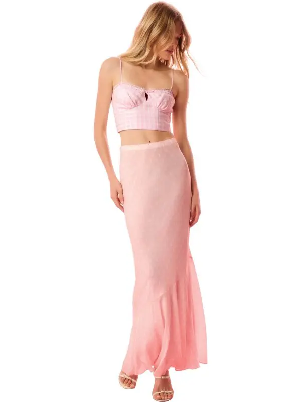 LoveShackFancy Tesleigh Chiffon Polka Dot Maxi Skirt - Shell Pink