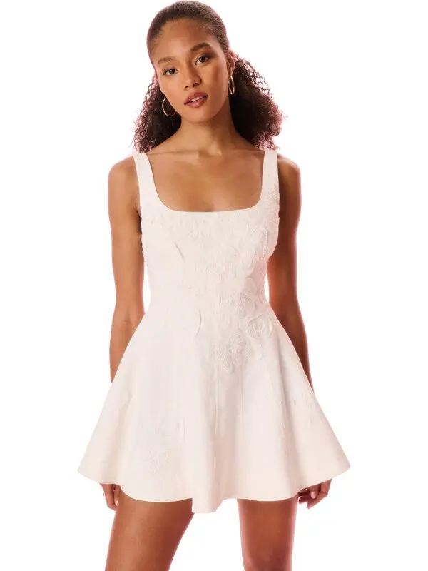 LoveShackFancy Vionne Denim Embroidered Mini Dress - White