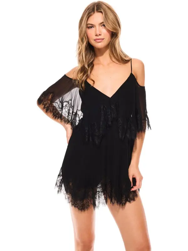 LoveShackFancy Selune Silk Lace-trimmed Mini Dress - Black