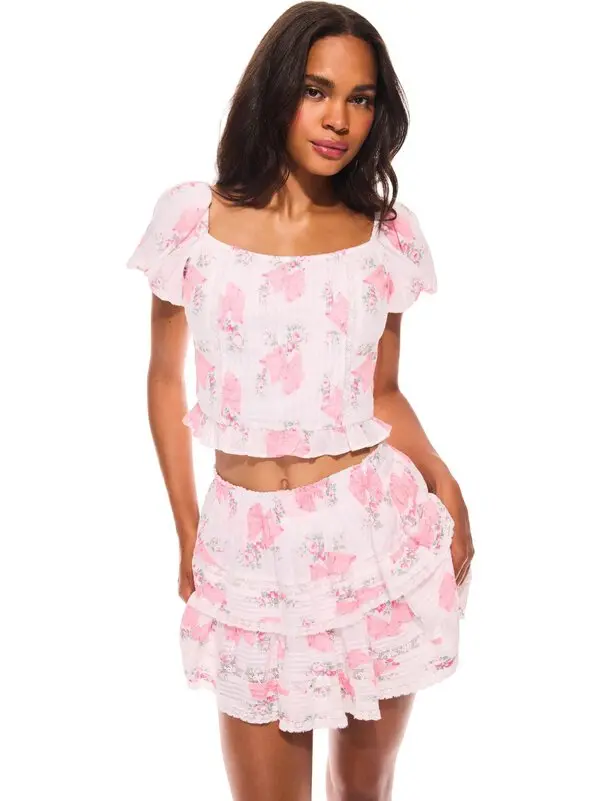 LoveShackFancy Breonna Heirloom Print Top - Pink Mint
