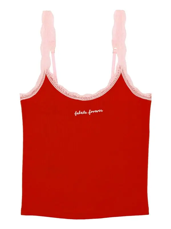 LoveShackFancy X Pink Lace-trimmed Cami - Icon Gingham