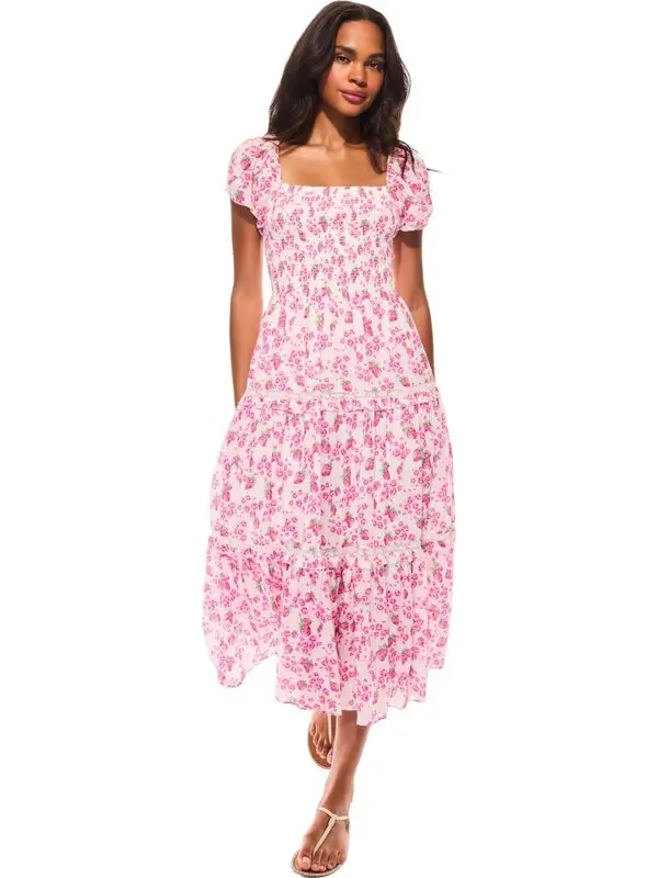 LoveShackFancy Masie Summer Heirloom Print Midi Dress - Berry Jam