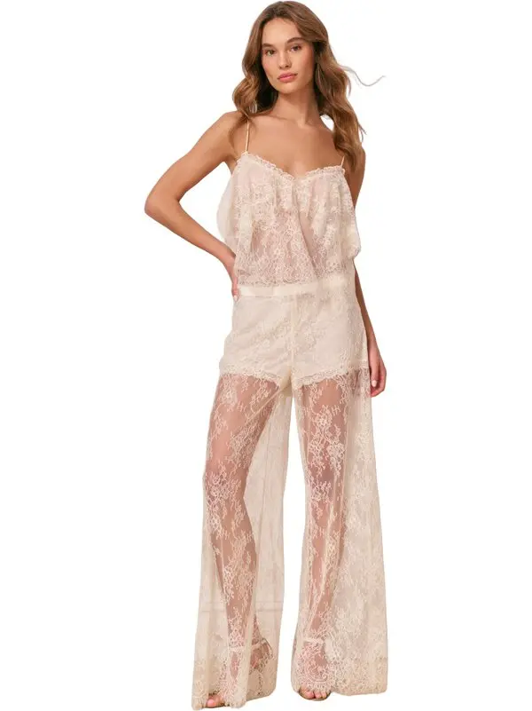 LoveShackFancy Sigrid Sheer Lace Wide Leg Palazzo Pants - Ivory