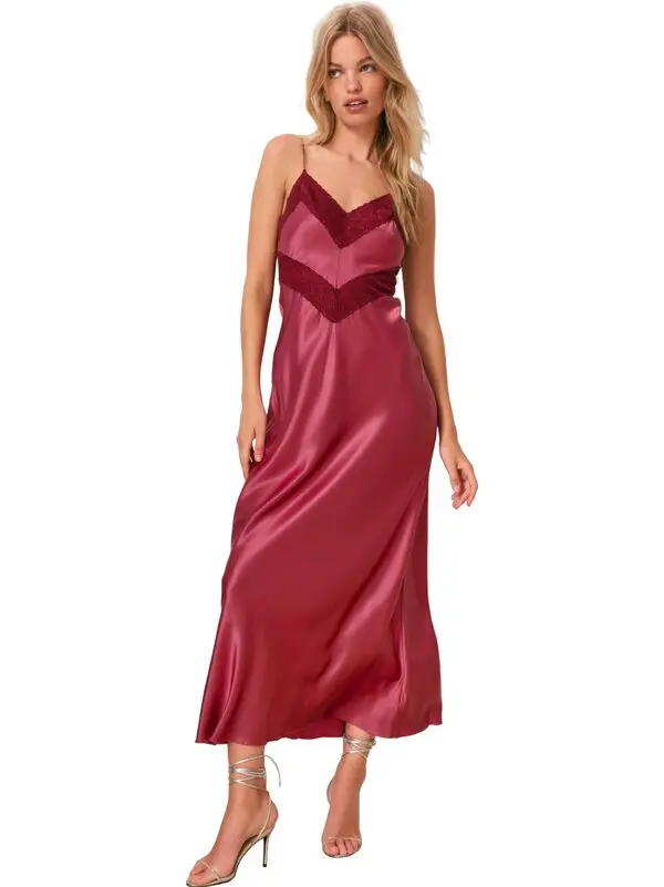 LoveShackFancy Serita Silk Maxi Dress - Deep Rose