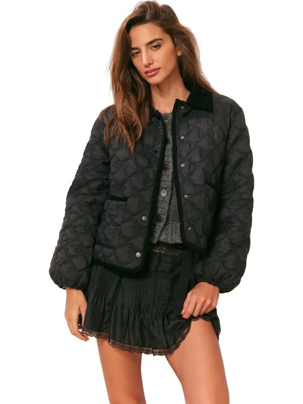 LoveShackFancy Quinlette Quilted Bow Jacket - Black
