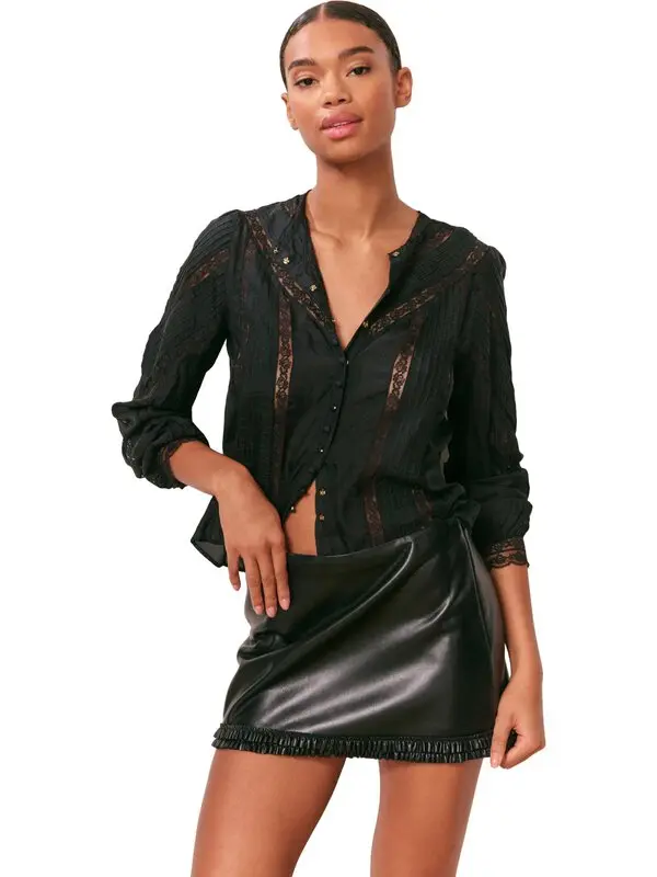LoveShackFancy Noala Faux Leather Mini Skirt - Black