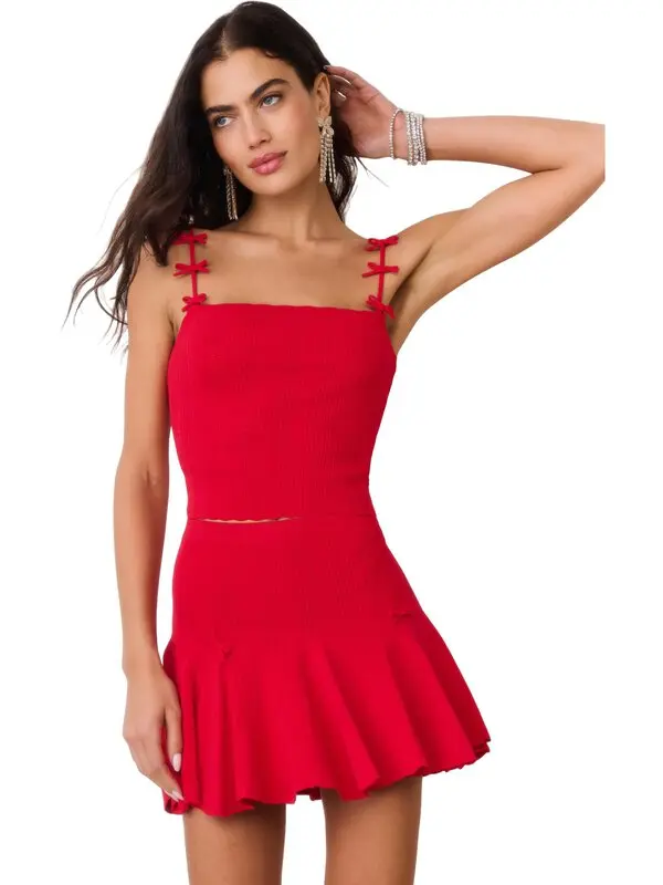 LoveShackFancy Meryl Rib Pointelle Mini Skirt - Candy Apple