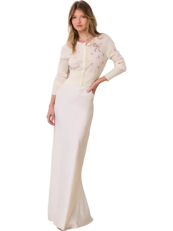 LoveShackFancy Maurine Satin Maxi Skirt - Ivory