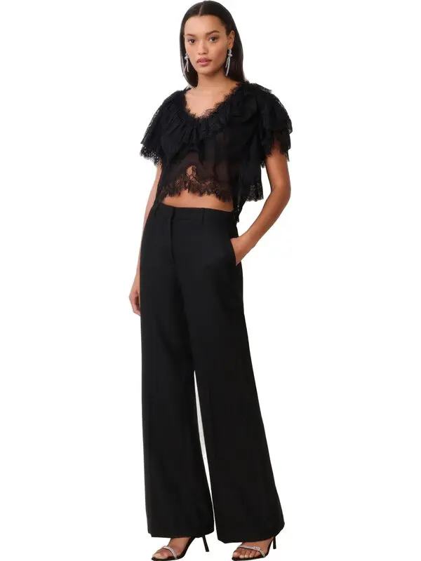 LoveShackFancy Enly Wool-blend Wide-leg Trousers - Black