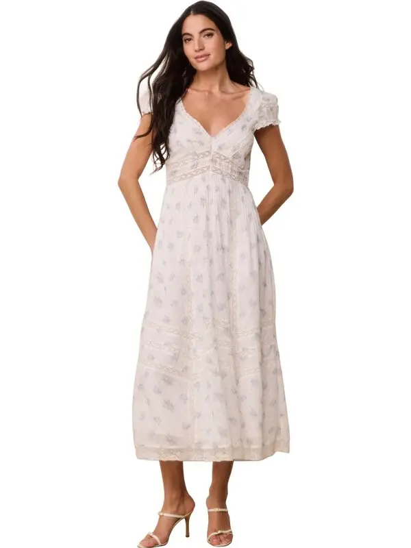 LoveShackFancy Suvi Floral Cotton Midi Dress - Arctic Vanilla