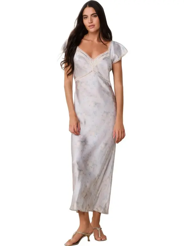 LoveShackFancy Eline Silk Floral Maxi Dress - Snowdrop Blue