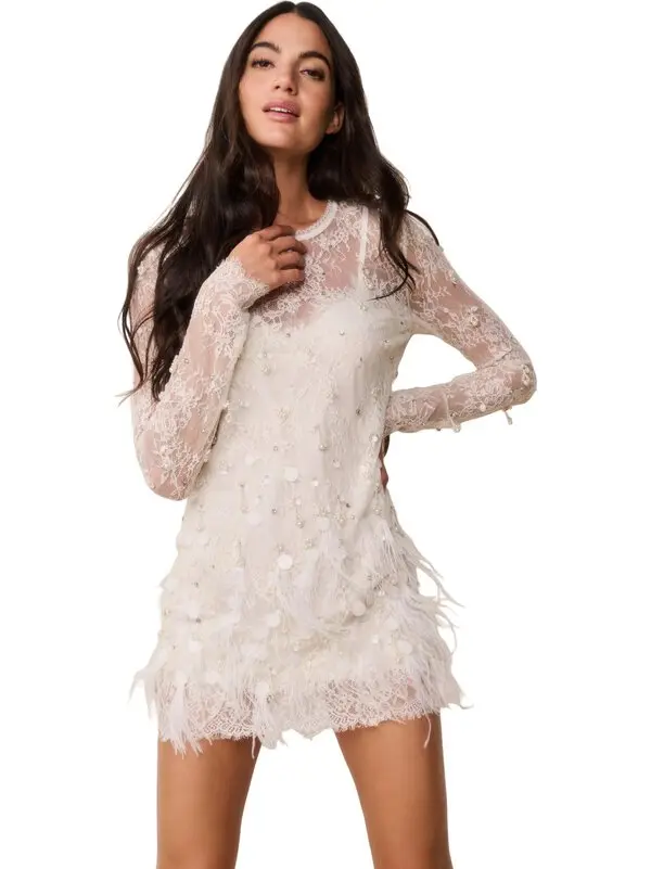 LoveShackFancy Alouetta Embellished Lace Mini Dress - Ivory