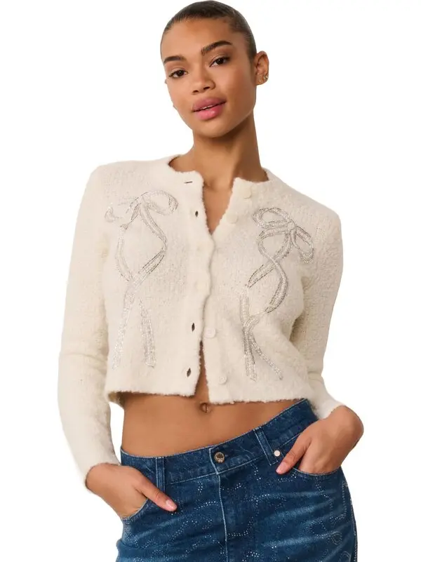 LoveShackFancy Leocadia Embellished Wool-blend Cardigan - Ivory