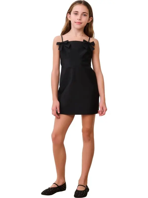 LoveShackFancy Venta Bow Mini Dress - Black