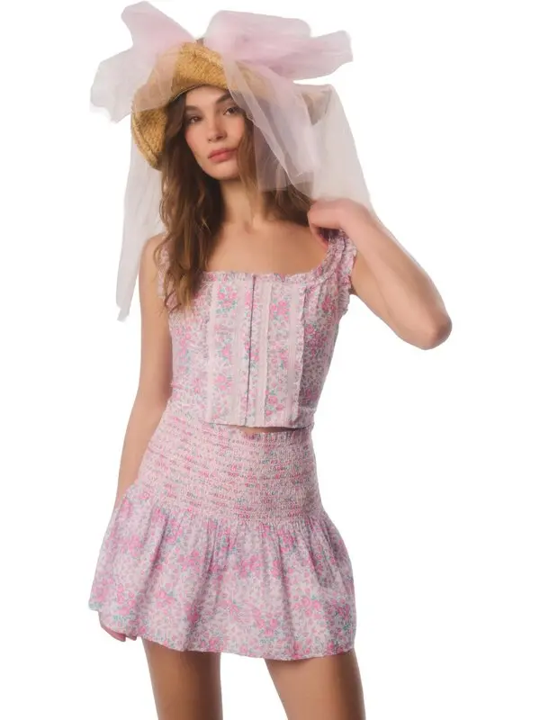 LoveShackFancy Re-edition Georgie Floral Cotton Bustier - Coffee Cake