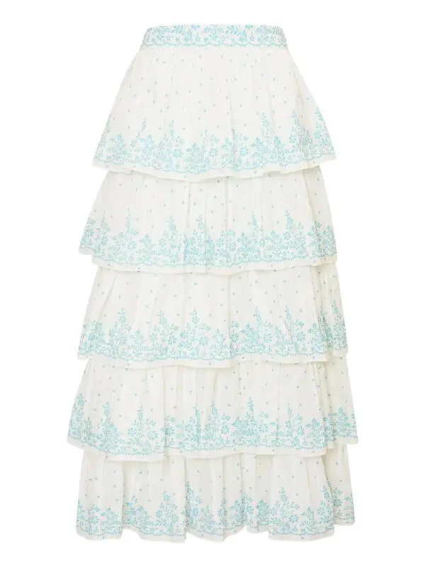LoveShackFancy Re-edition Julieta Tiered Cotton Maxi Skirt - Bonnet